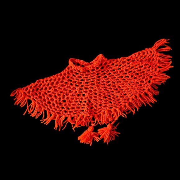 Vintage | Shirts & Tops | Vintage Neon Orange Granny Knit Retro Fringed ...